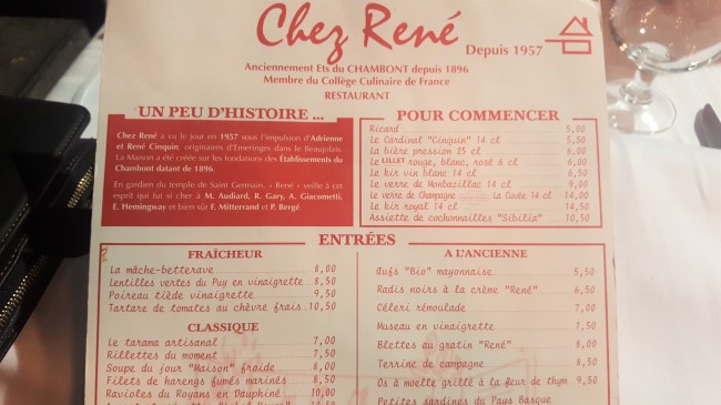 Chez René Paris France $$$ – Worlds Best Food Blog